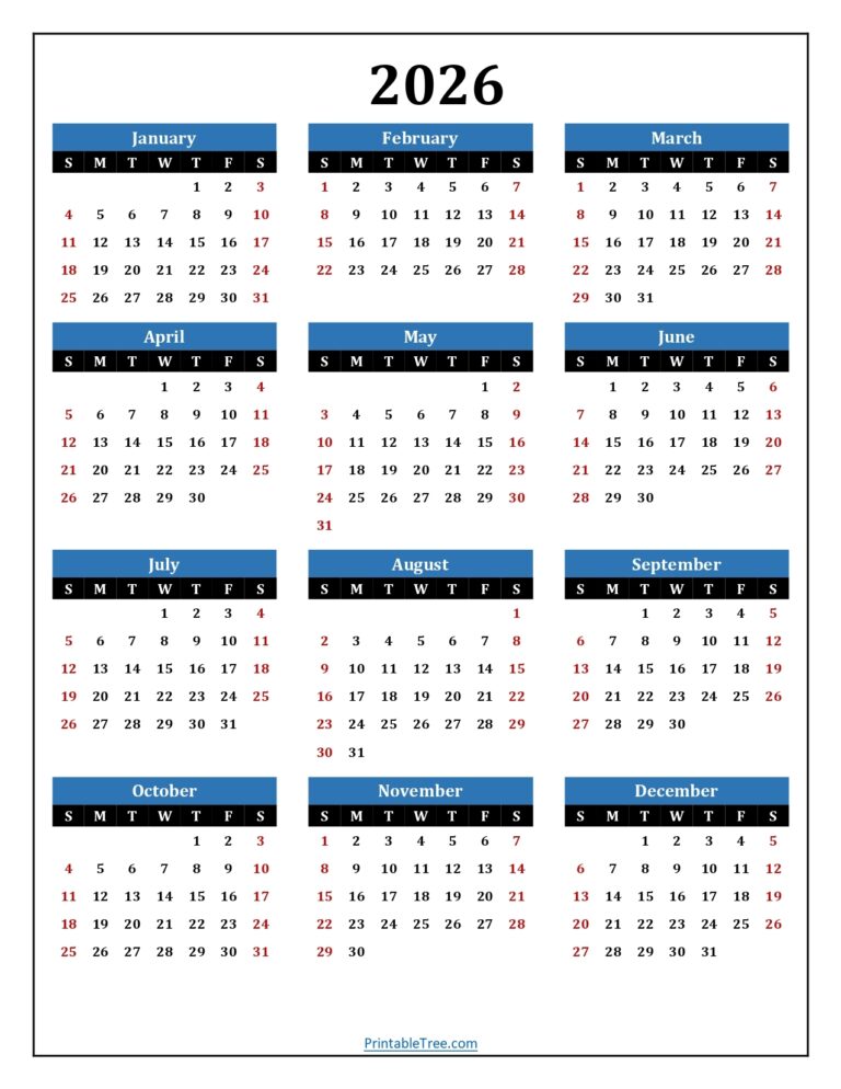 Free Printable 2026 Yearly Calendar Template - Free Printable Template