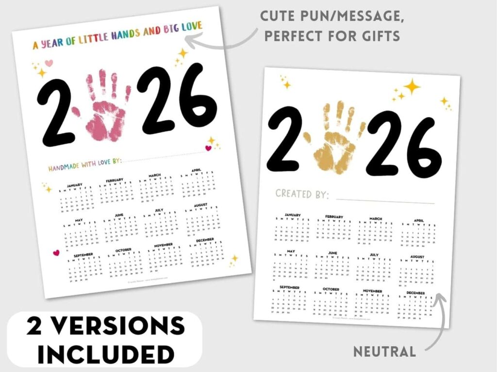 Free Printable Handprint Calendar 2026 - Free Printable Template
