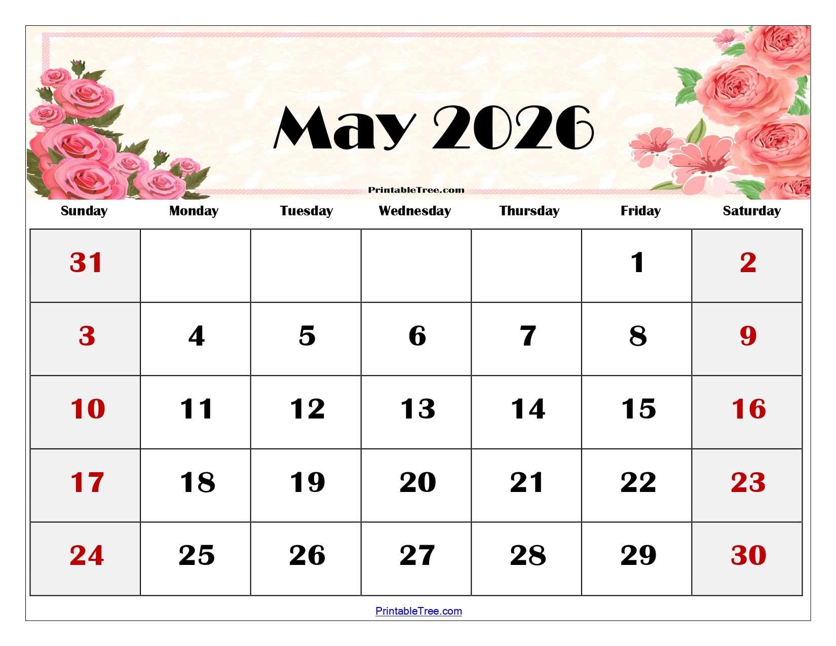 Free Printable 2026 May Calendar - Free Printable Template
